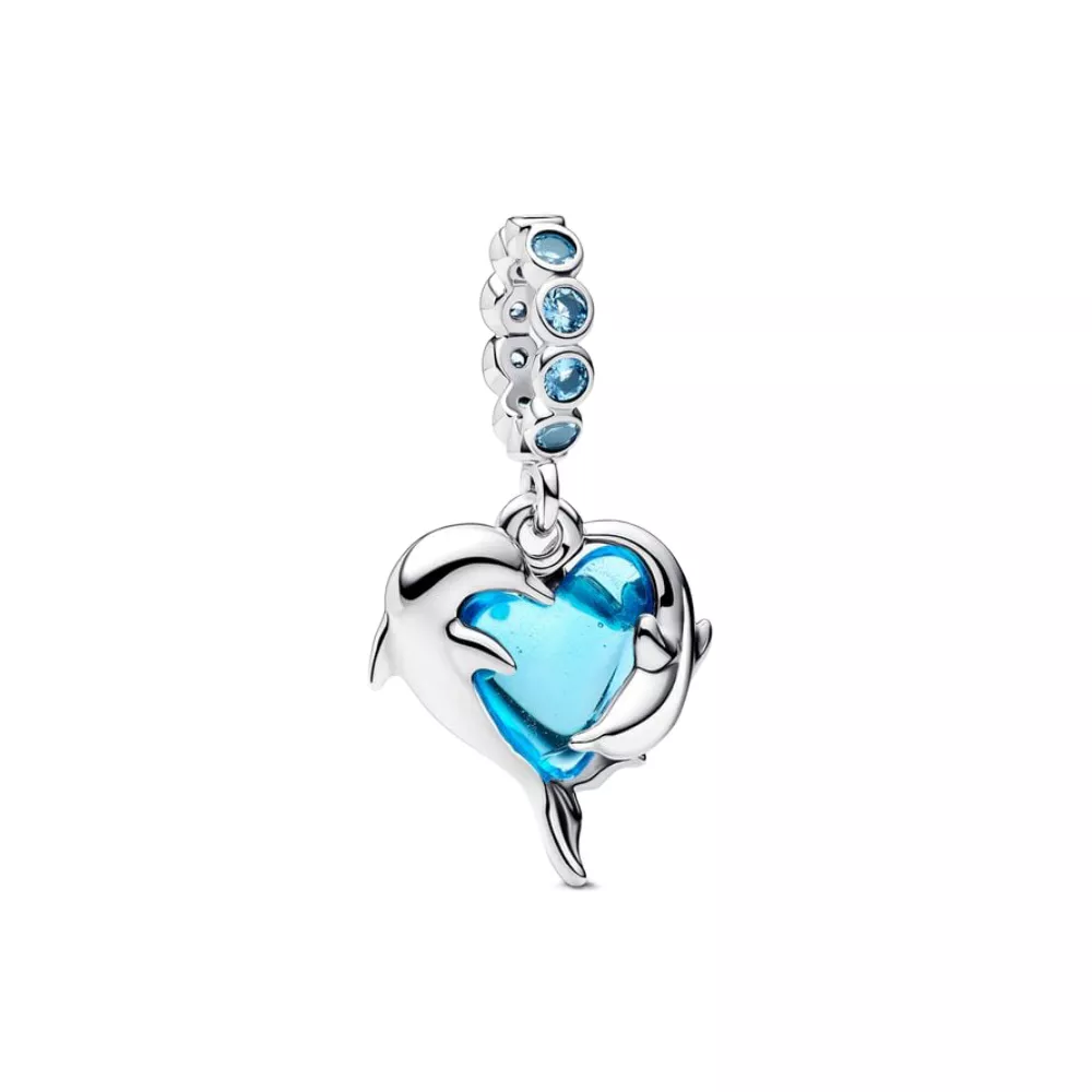 793924C01 PANDORA Blue Murano Glass Dolphins Dangle žensi privezak