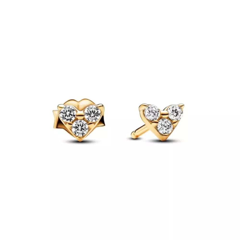 263003C01 PANDORA Triple Stone Heart Stud minđuše
