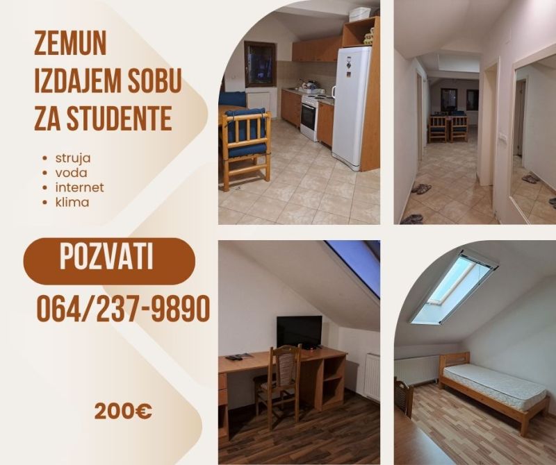 Zemun, Nova Galenika, izdajem sobu za studente