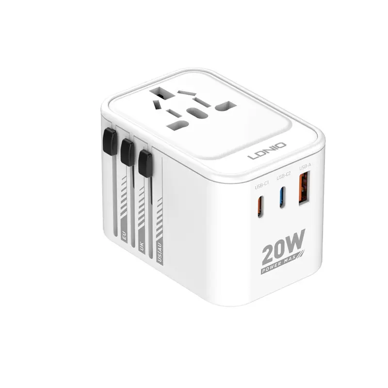 Adapter strujni travel LDNIO Z9 UK/EU/US/AU 1xUSB + 2xUSB-C ports 20W beli