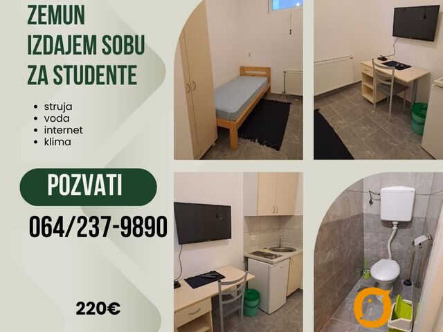 Zemun, izdajem sobu za studenta ili zaposlenu osobu