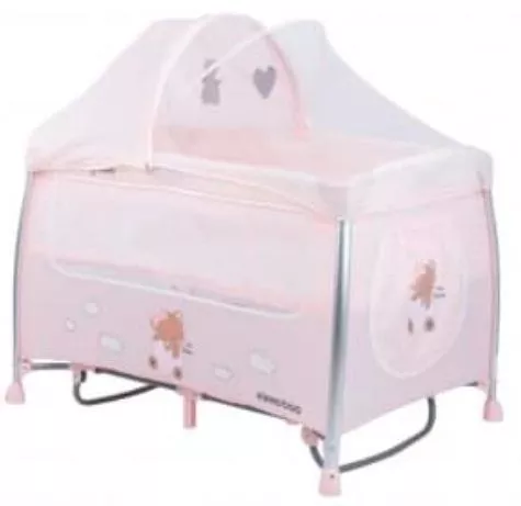 Prenosivi krevetac Dreamy Bear 2 nivoa sa funkcijom klackanja – Pink