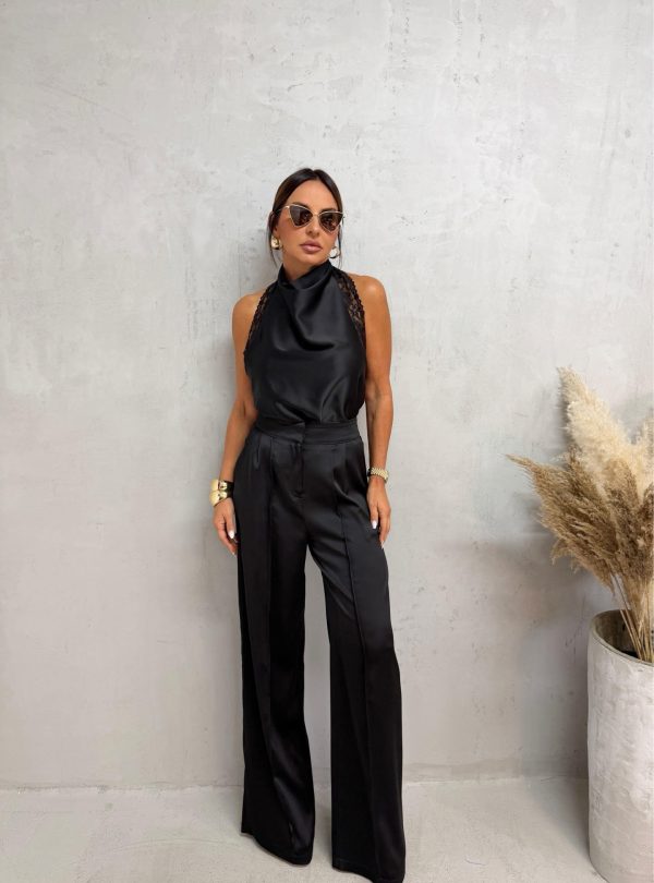 JAYDA BLACK satenske pantalone