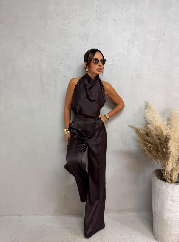 JAYDA CHOCOLATE satenske pantalone