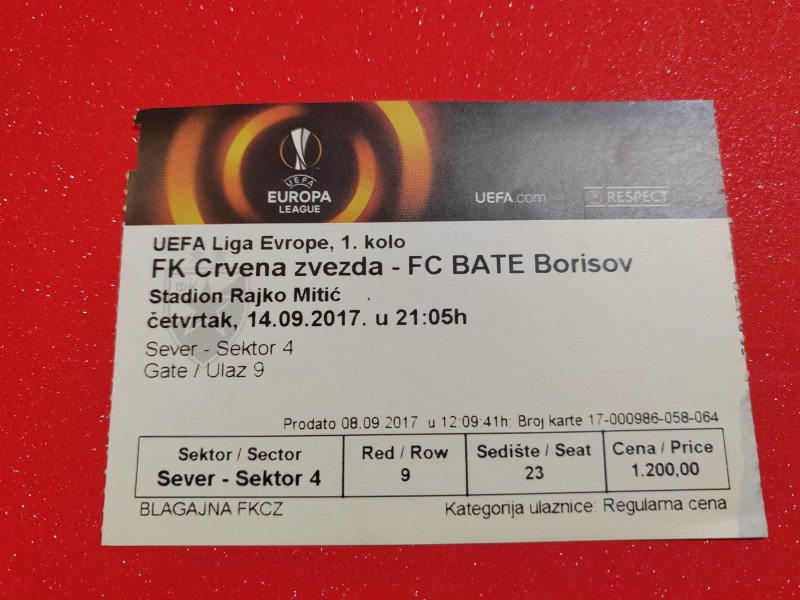 CRVENA ZVEZDA - BATE BORISOV 14.09.2017. SEVER