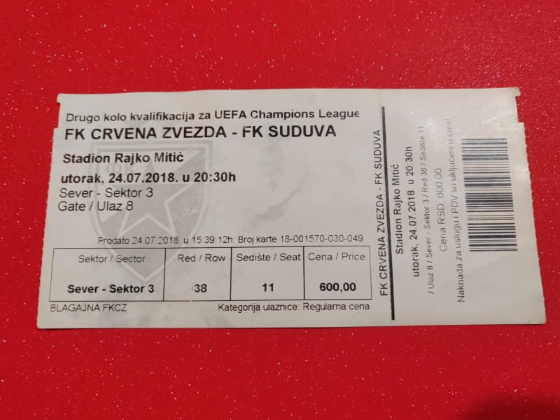 CRVENA ZVEZDA - SUDUVA 24.07.2018. SEVER