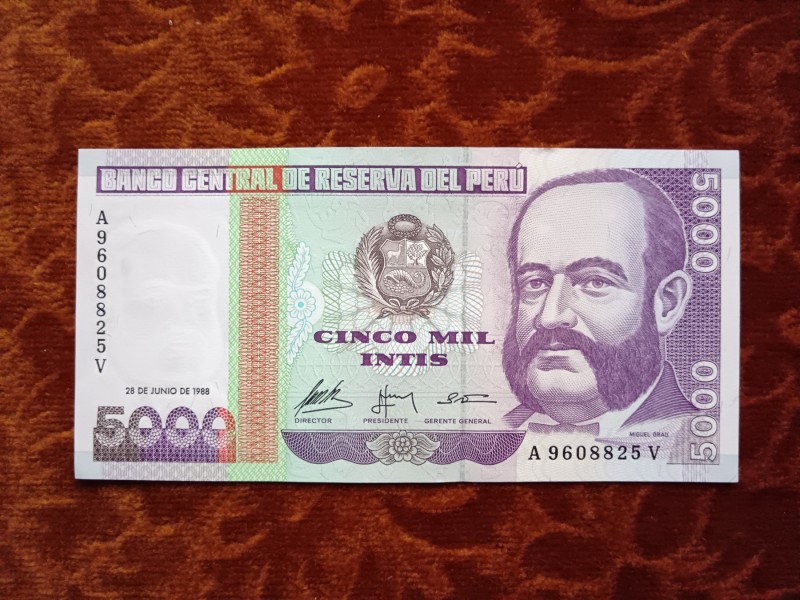 Peru 5.000 intis,1988 god.UNC