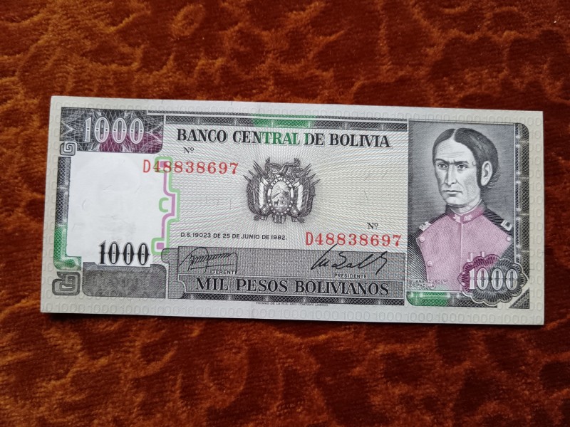 Bolivija 1.000 pezos,1982 god.UNC
