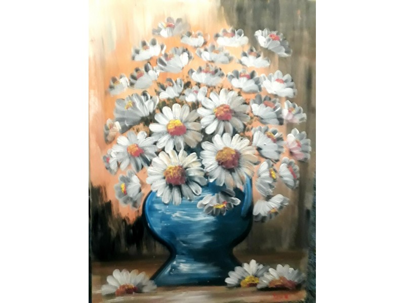 bele rade u vazi 70x50cm ulje na platnu