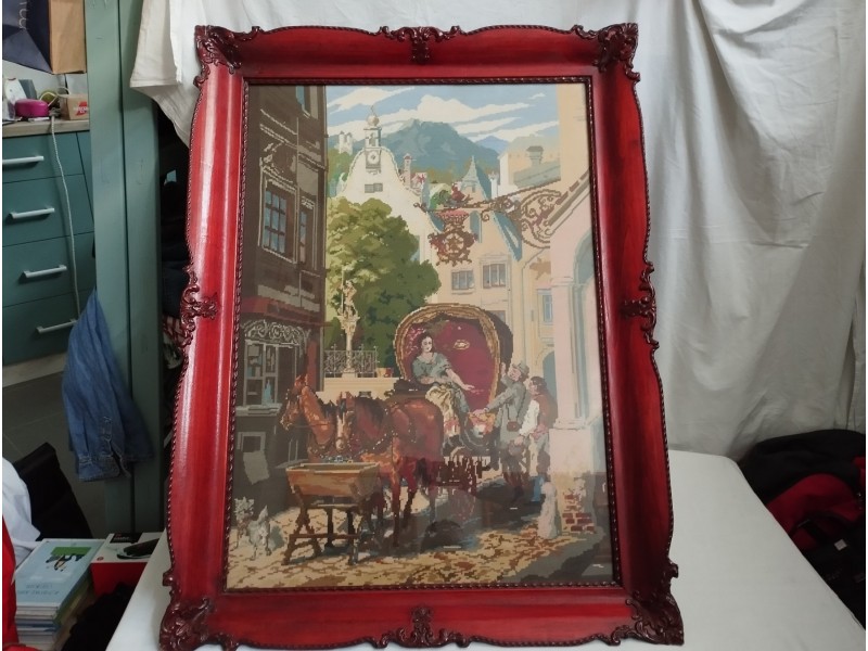 OGROMAN stari uramljen i zastakljen GOBLEN 100x76cm