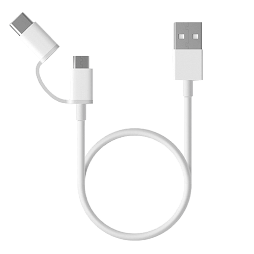 XIAOMI Micro USB kabl + USB C adapter 2in1, 0.3m (Beli) - SJV4083TY, USB 2.0 - do 480 Mbps, USB-A, Micro USB-B + USB-C, Okrugli