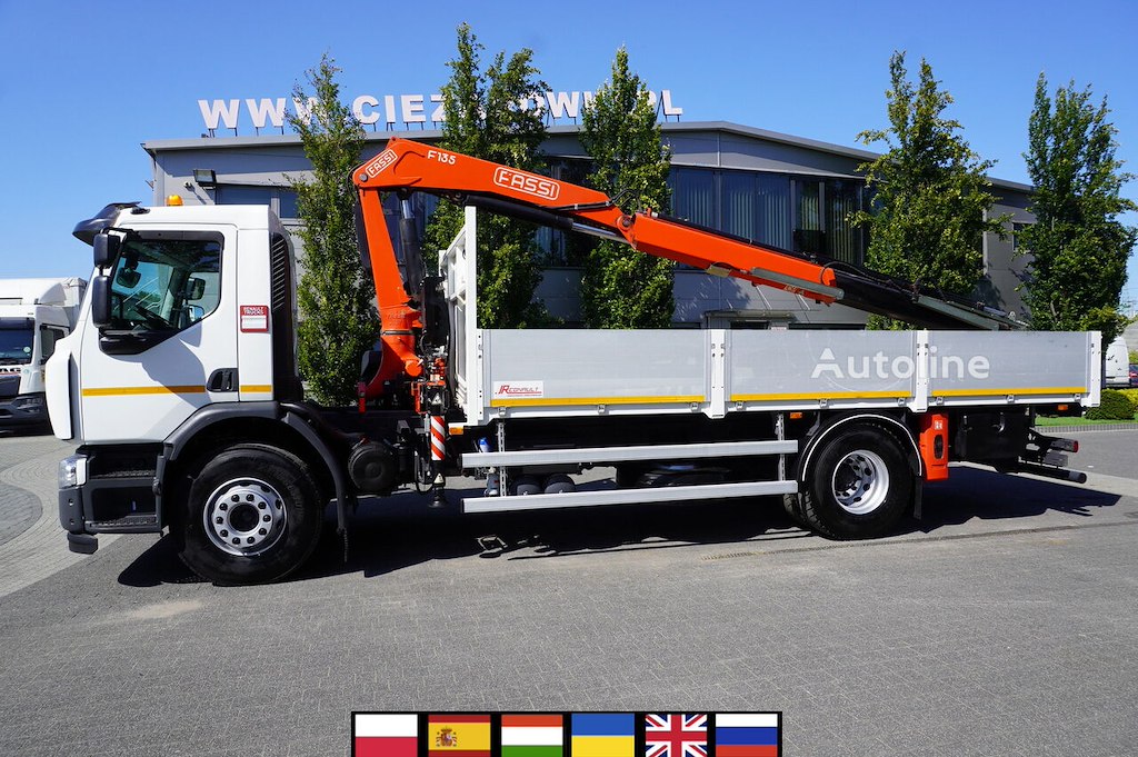 Renault C280 DTI 8 / FASSI crane 5.6 T / range 8 m / Flatbed 15 EPAL kamion s ravnom platformom