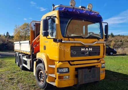 MAN TGA 28.410 *6x2 *DUMPER + PALFINGER PK 10000 *3 WAY-TIP kamion s ravnom platformom