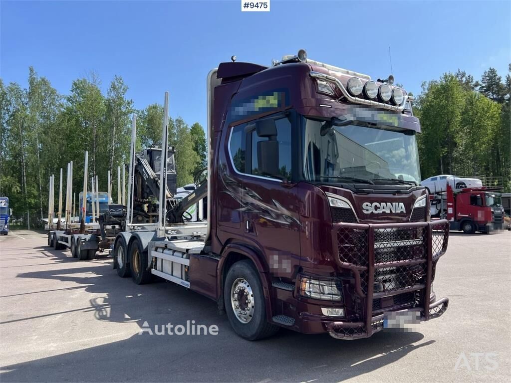 Scania R580 Logging truck with crane and trailer kamion za prevoz drva