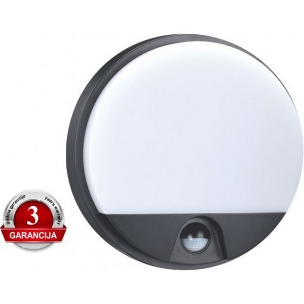 LED ZIDNA LAMPA M272-73B-S OKRUGLA 15W SA SENZOROM IC IP54 CRNA