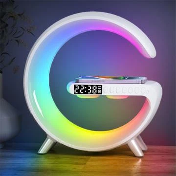 N69 MULTIFUNCTIONAL APP CONTROL 15W WIRELESS CHARGER BLUETOOTH SPEAKER CLOCK ATMOSPHERE LIGHT , EU PLUG - WHITE