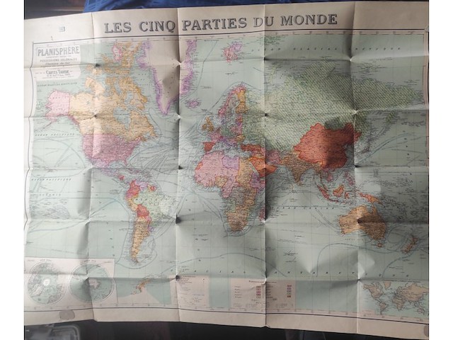 Les cinq parties du Monde, karta sveta 97x130 cm