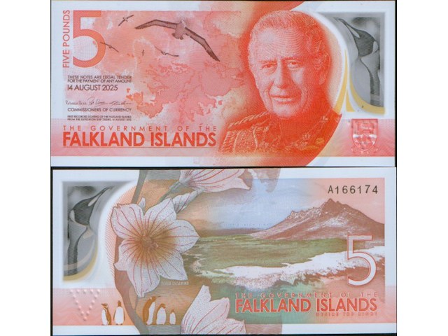 Falkland Islands 5 Pounds 2025. UNC Polymer.