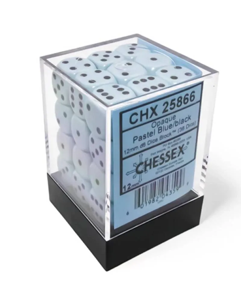 Kockice Chessex - Opaque - Polyhedral - Pastel Blue-Black 12mm (36)