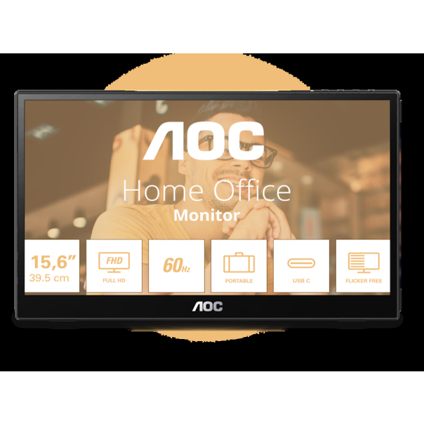 AOC Monitor 16T3EA 15,6"/IPS/1920x1080/60Hz/4ms GtG/USB C/prenosni/crna