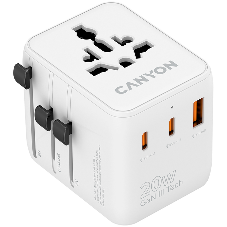 CANYON Travel Adapter OnTour 20 EU/UK/US/AUS 20W  White