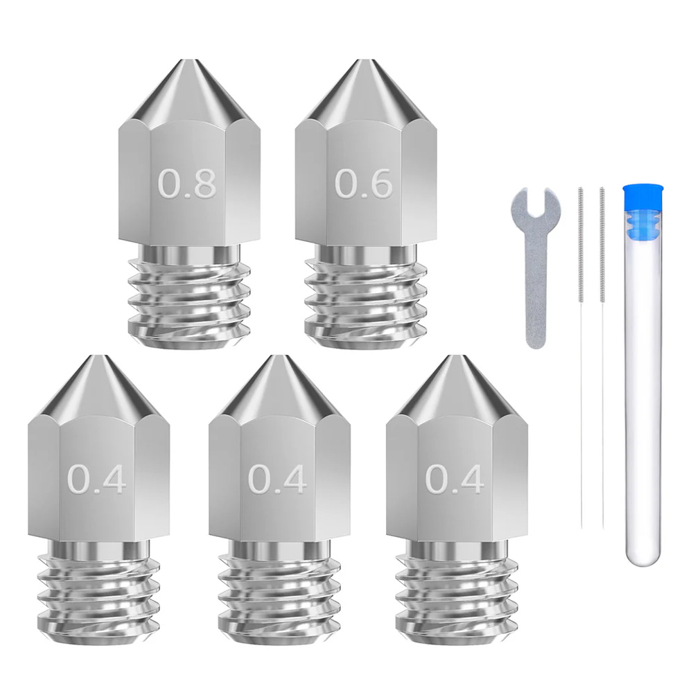 Elegoo Neptune 4/4 Pro Multi-size hardened steel nozzle pack (3pcs 0.4mm, 1pc 0.6mm, 1pc 0.8mm), 50.204.0058