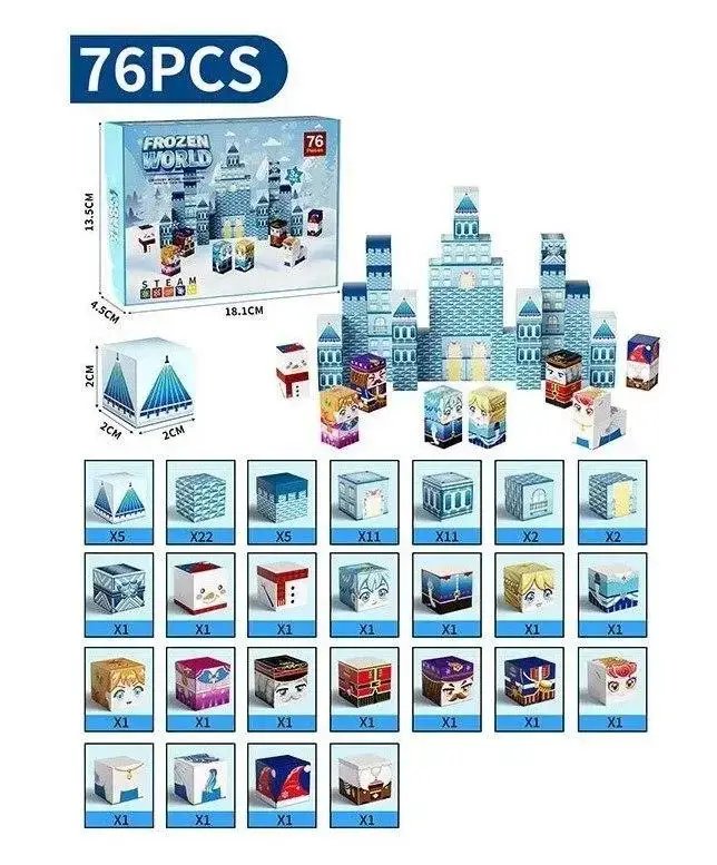 Minecraft magnetne kocke – Set od 144 delova | Zimska kuća i drveće | Kreativni građevinski set za decu