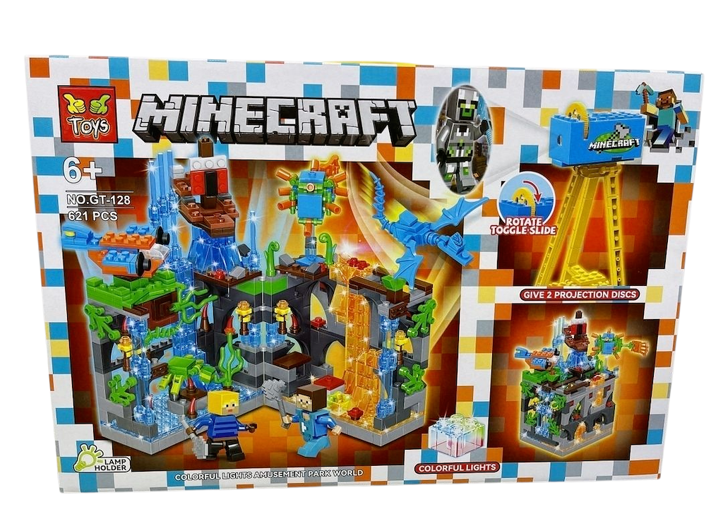 Minecraft svet kockica – 621 delova sa svetlima i projektorom      | Kreativni set za decu 6+