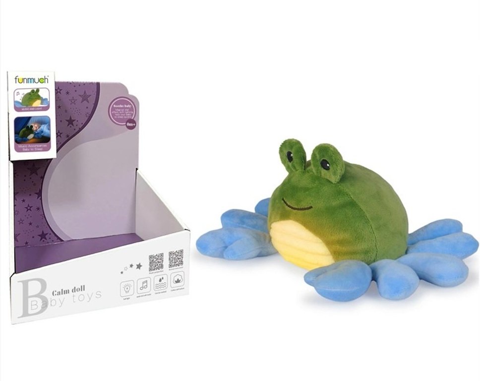 Plišana muzička lampa žaba – igračka koja diše i projektuje svetlo      | Umirujuća noćna lampa za bebe