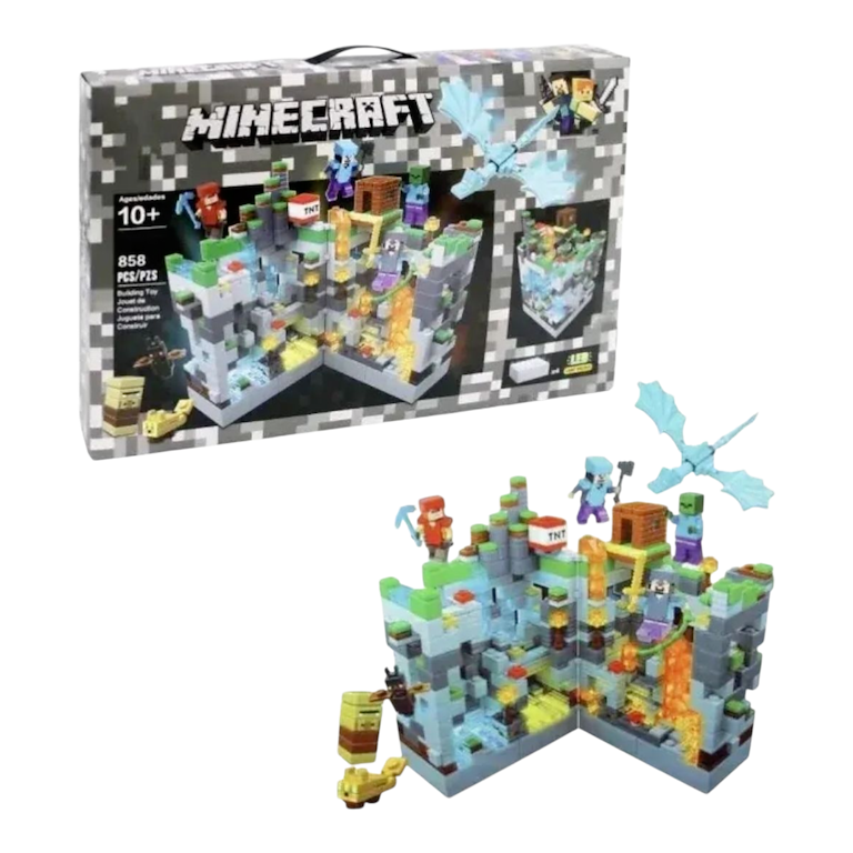 Minecraft set – Podzemna avantura i bitka sa zmajem      | 858 delova sa LED svetlima