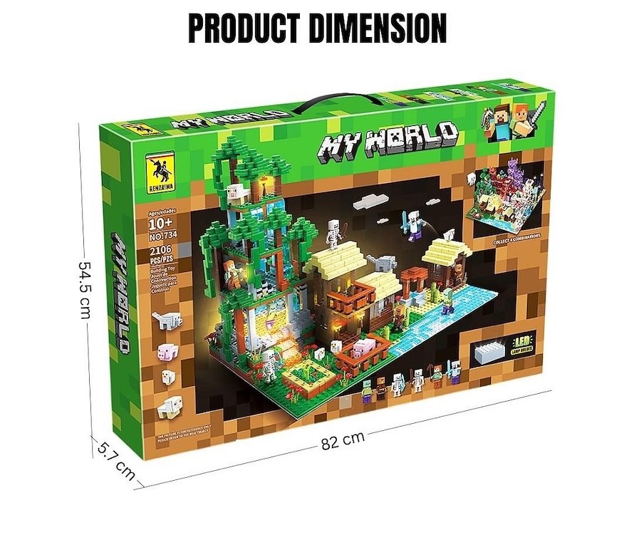 Minecraft My World set – Džungla i selo avantura      | 2106 delova sa LED svetlima za decu 10+
