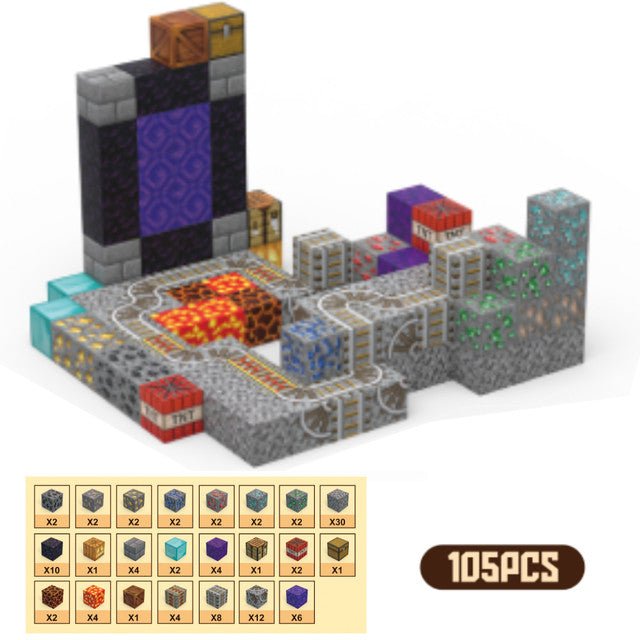 Minecraft magnetne kocke – Set od 106 delova | Creative World rudarski set sa lavom i portalom