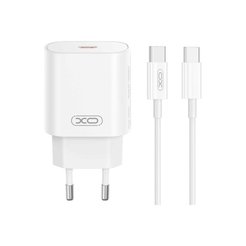 XO Kućni punjač CE25 25W USB C+Type C Kabl BELI