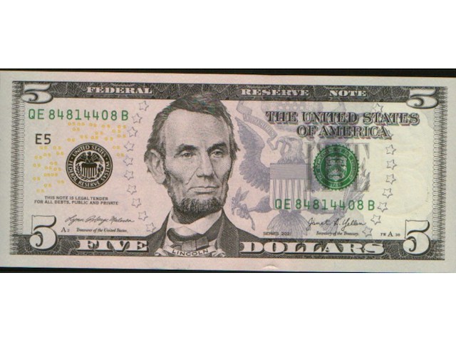 USA (America) 5 Dollars 2021. UNC.