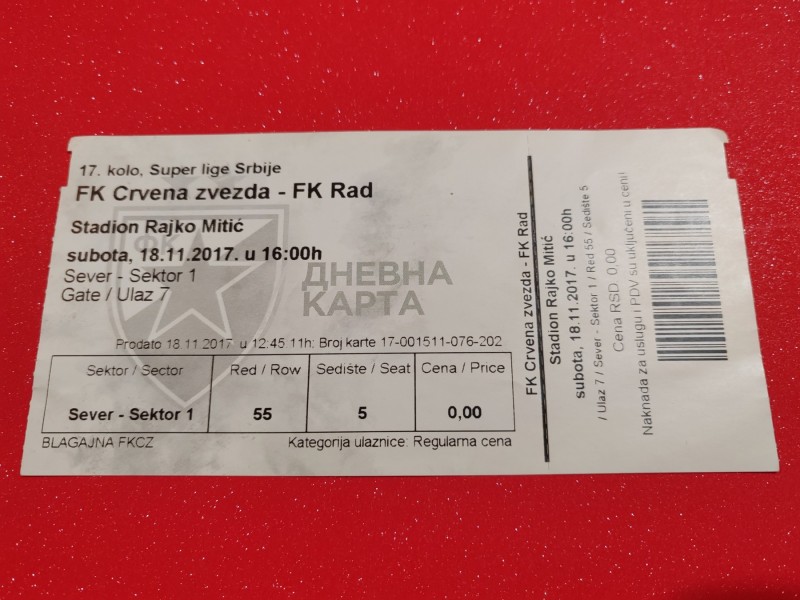 CRVENA ZVEZDA - FK RAD 18.11.2017. SEVER
