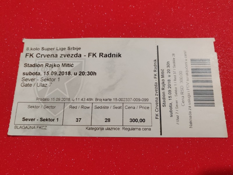 CRVENA ZVEZDA - FK RADNIK 15.09.2018. SEVER