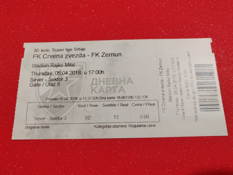CRVENA ZVEZDA - FK ZEMUN 05.04.2018. SEVER