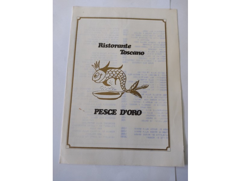 RISTORANTE TOSCANO PESCE DORO ITALIJANSKI MENI 1973.