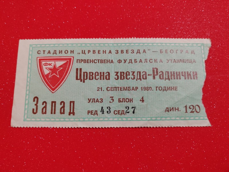 CRVENA ZVEZDA - RADNICKI NIS 21.09.1980. ZAPAD