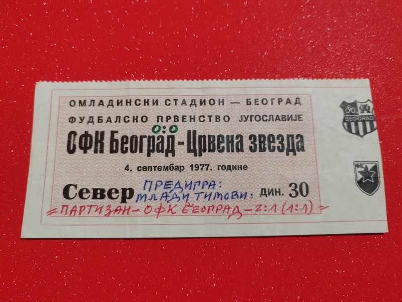 OFK BEOGRAD - CRVENA ZVEZDA 04.09.1977. SEVER