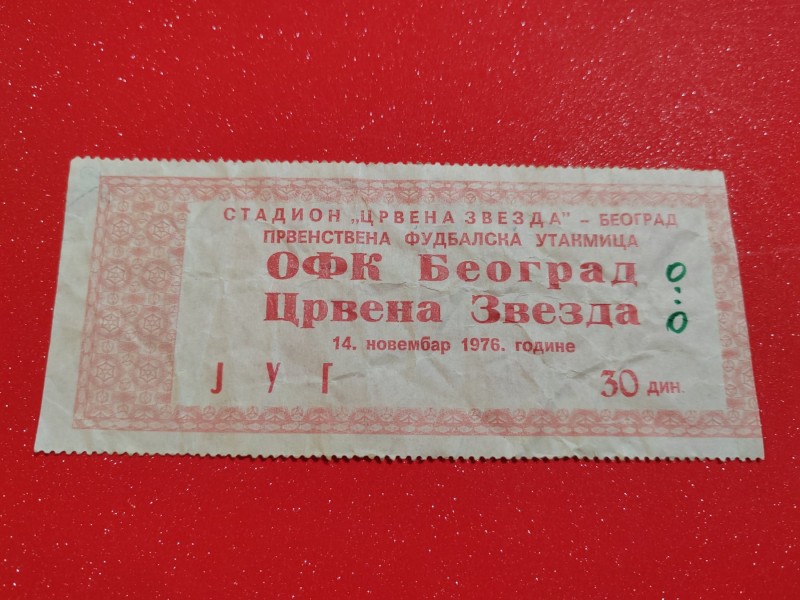 OFK BEOGRAD - CRVENA ZVEZDA 14.11.1976. JUG