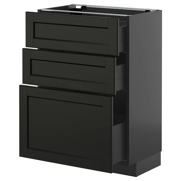 Podni element s 3 fioke, Crnosiva/Lerhyttan crno bajcovano, 60x37 cm