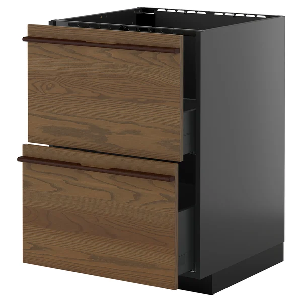 Pod.element sudop. i 2front/2fioke, Crnosiva/Stensta tamnobraon jasenov furnir, 60x60 cm