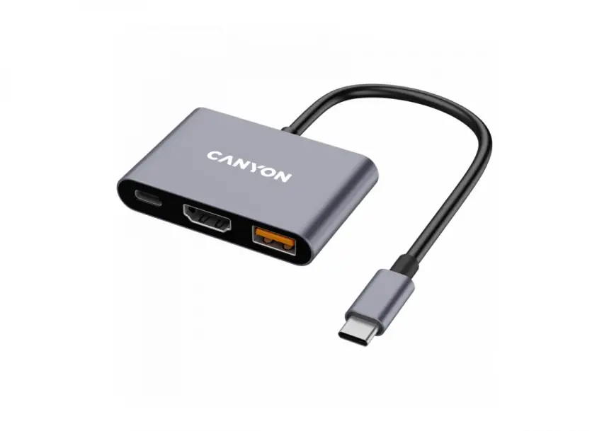 CANYON USB-C Hub DS-4, 3 u 1, Sivi