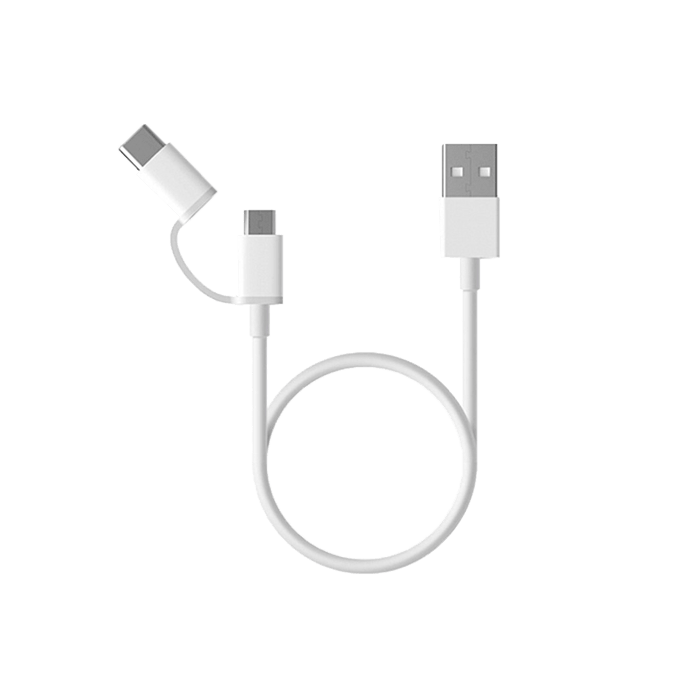 XIAOMI Micro USB kabl + USB C adapter 2in1, 0.3m (Beli) - SJV4083TY, USB 2.0 - do 480 Mbps, USB-A, Micro USB-B + USB-C, Okrugli