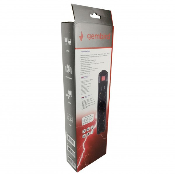 SPG5-C-6 (3G1.5) Gembird produzni kabl sa zastitom 5 uticnica 1.8m black