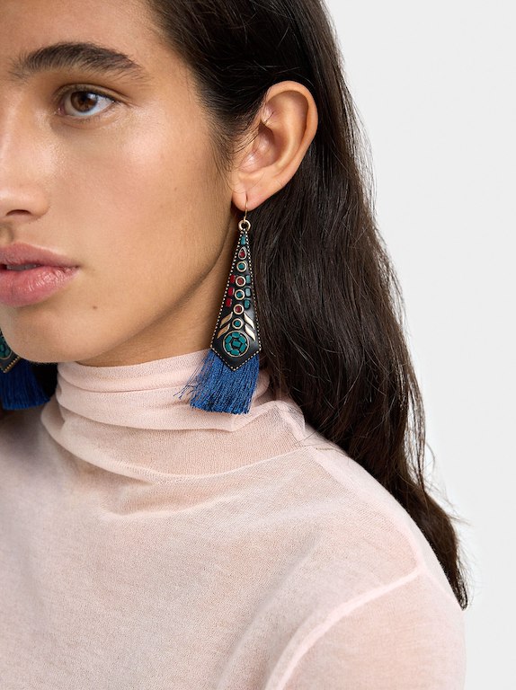 ETHNIC LONG EARRINGS WITH FRINGES
