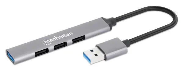 MANHATTAN USB HUB 168427, 4 porta, 3 x USB 2.0 480 Mbps, 1 x USB 3.0 5 Gbps, Sivi