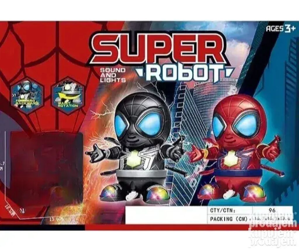 Spiderman svetleći i muzički robot sa pipcima na baterije. spiderman