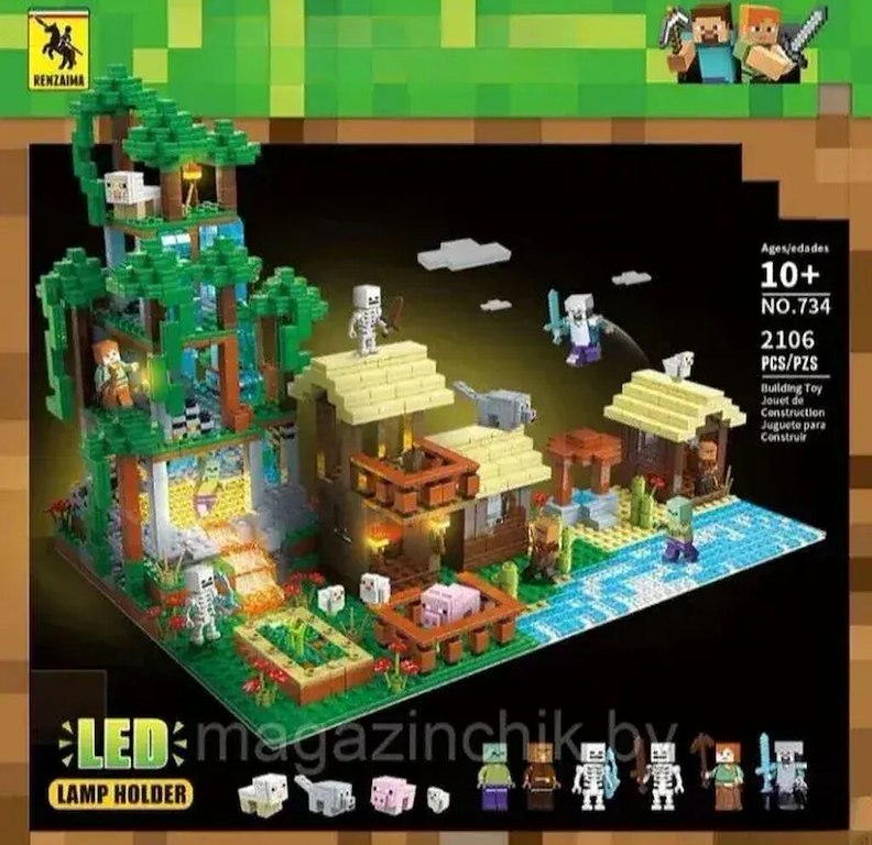 Minecraft veliki grad od 2106pcs sa led efektima i 10 figura